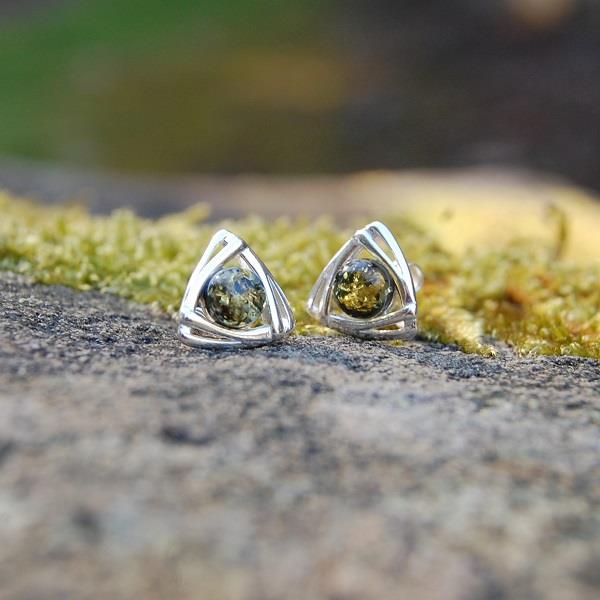 Green Triangle Amber Studs